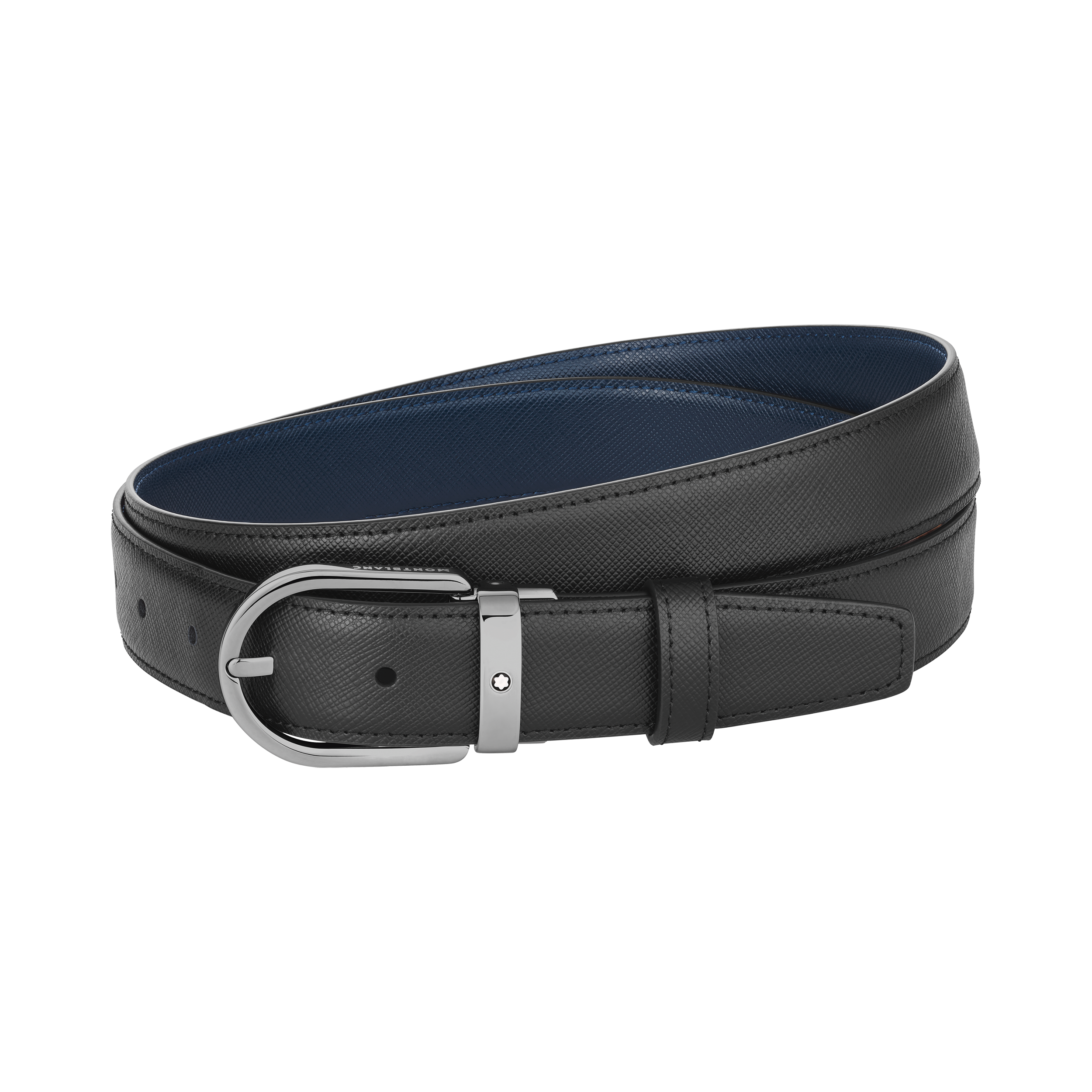 MB128763-말발굽형 버클 블랙/블루 30mm 리버서블 레더 벨트